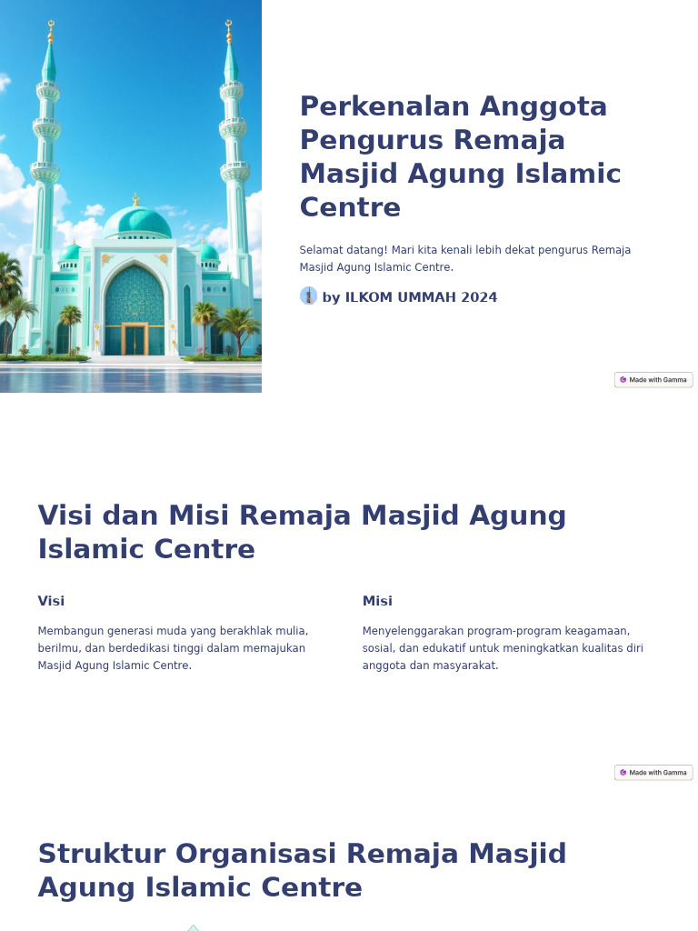 Perkenalan Anggota Pengurus Remaja Masjid Agung Islamic Centre | PDF