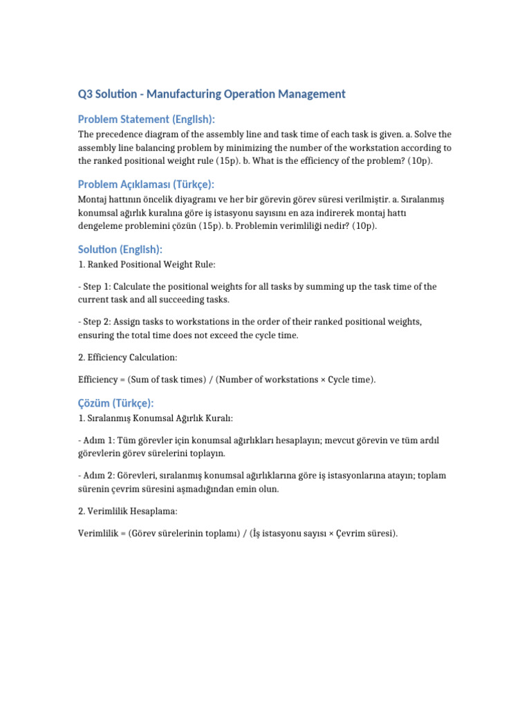 Q3 Solution Manufacturing Operation Management | PDF