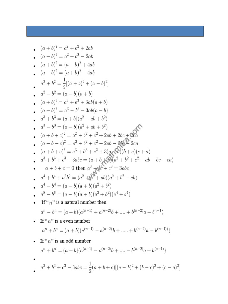 Algebra Formula PDF | PDF