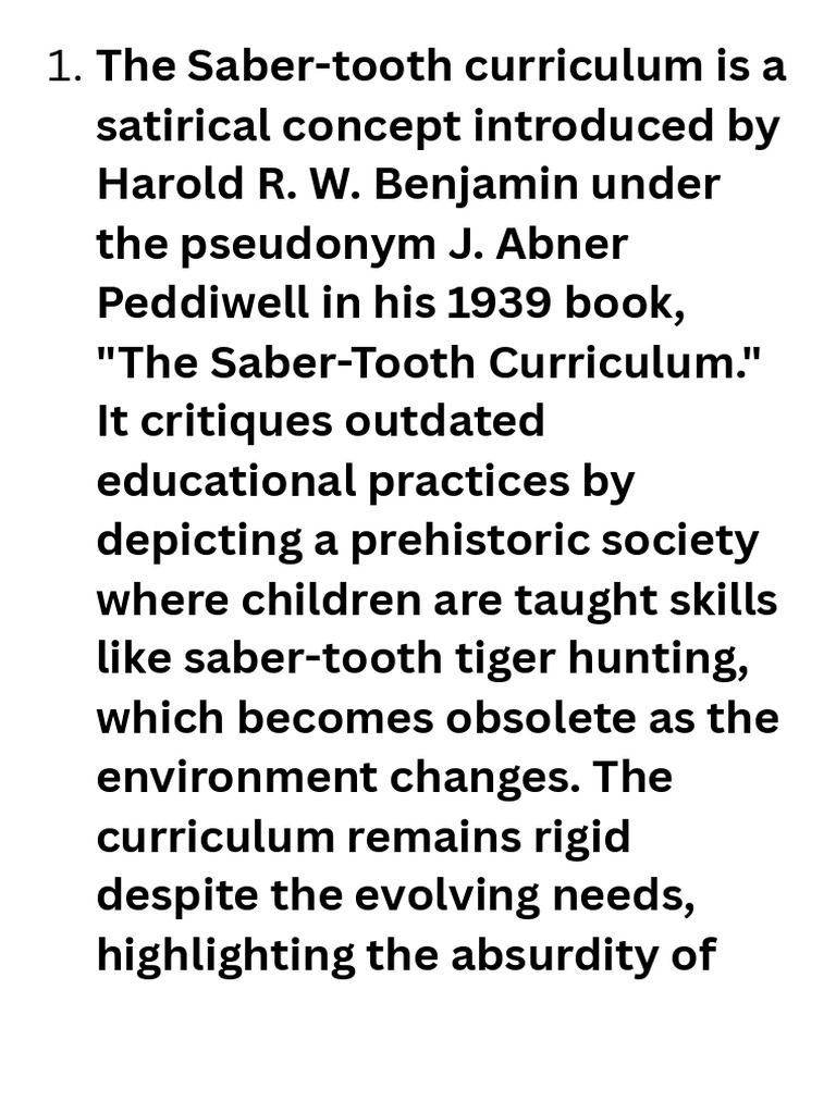 The Saber-Tooth Curriculum Is A Satirical Concept Introduced by Harold R. W - 20250129 - 124631 ...