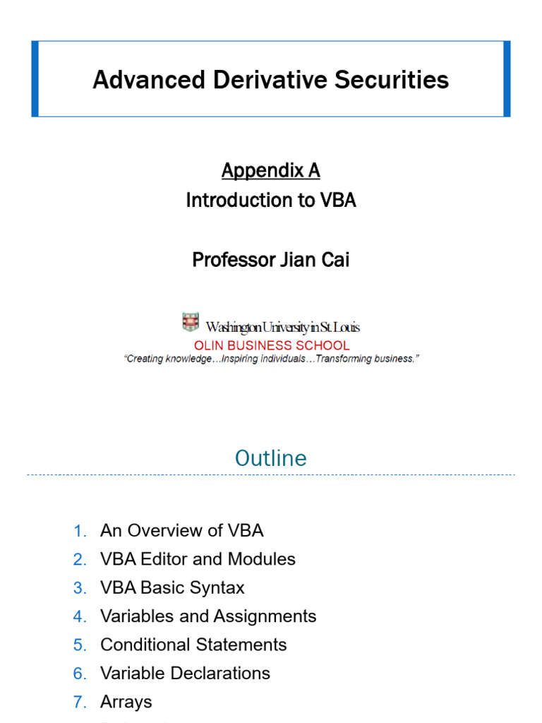 FIN452&537 Appendix A IntroToVBA SP25 | PDF | Microsoft Excel | Macro (Computer Science)