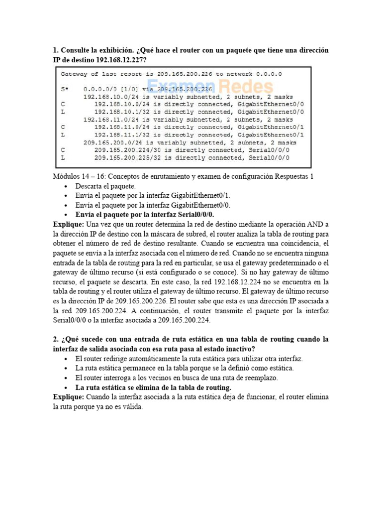 5to Examen. Conceptos de Enrutamiento y Examen de Configuracion | PDF | Enrutador (Computación ...