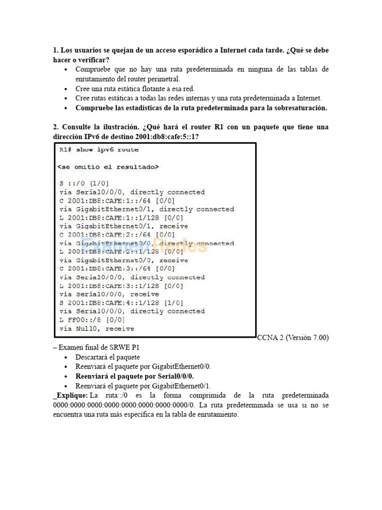 CCNA Fundamentos de Conmutacion, Enrutamiento y Redes - Examen Final Del Curso | PDF | Enrutador ...