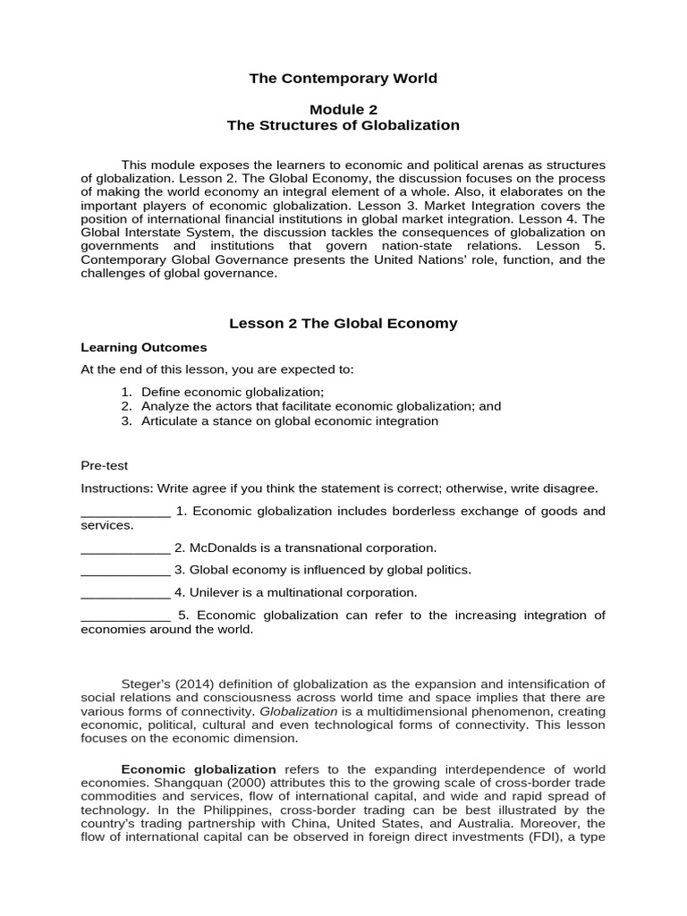 Module 2 Lesson 2 the Global Economy | PDF | Globalization | Bretton Woods System