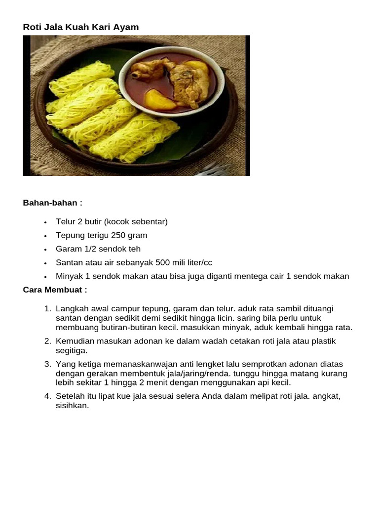 Roti Jala Kuah Kari Ayam: Resep Praktis | PDF