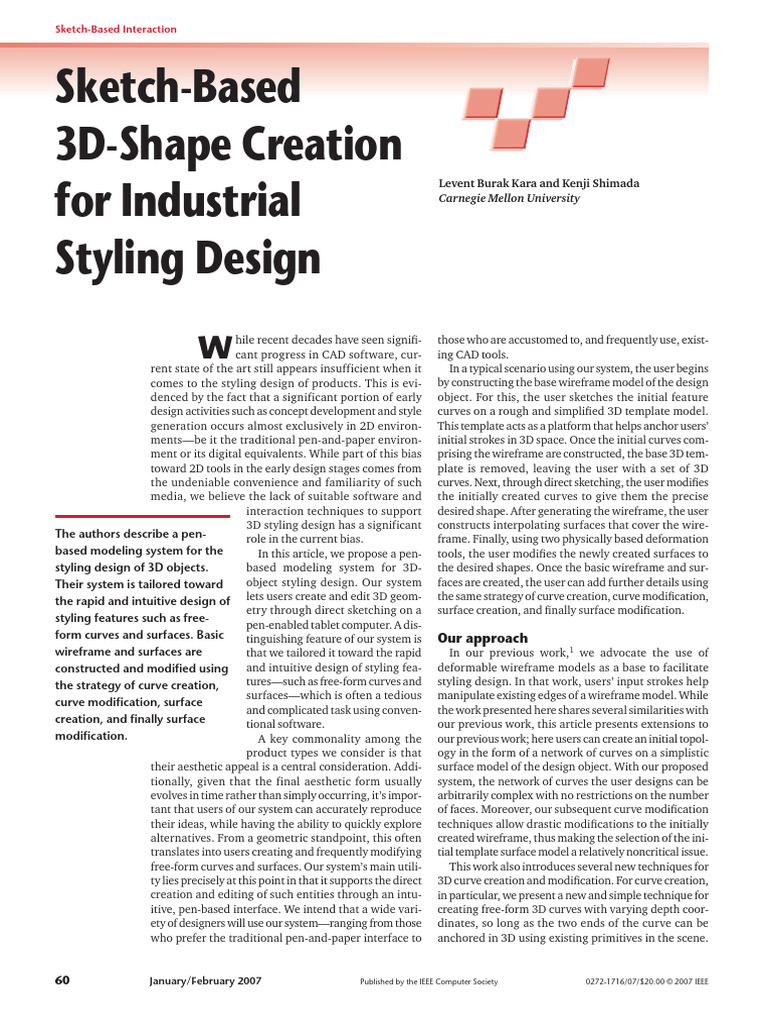 Sketch-Based 3D-Shape Creation For Industrial Styling Design | PDF | 3 ...