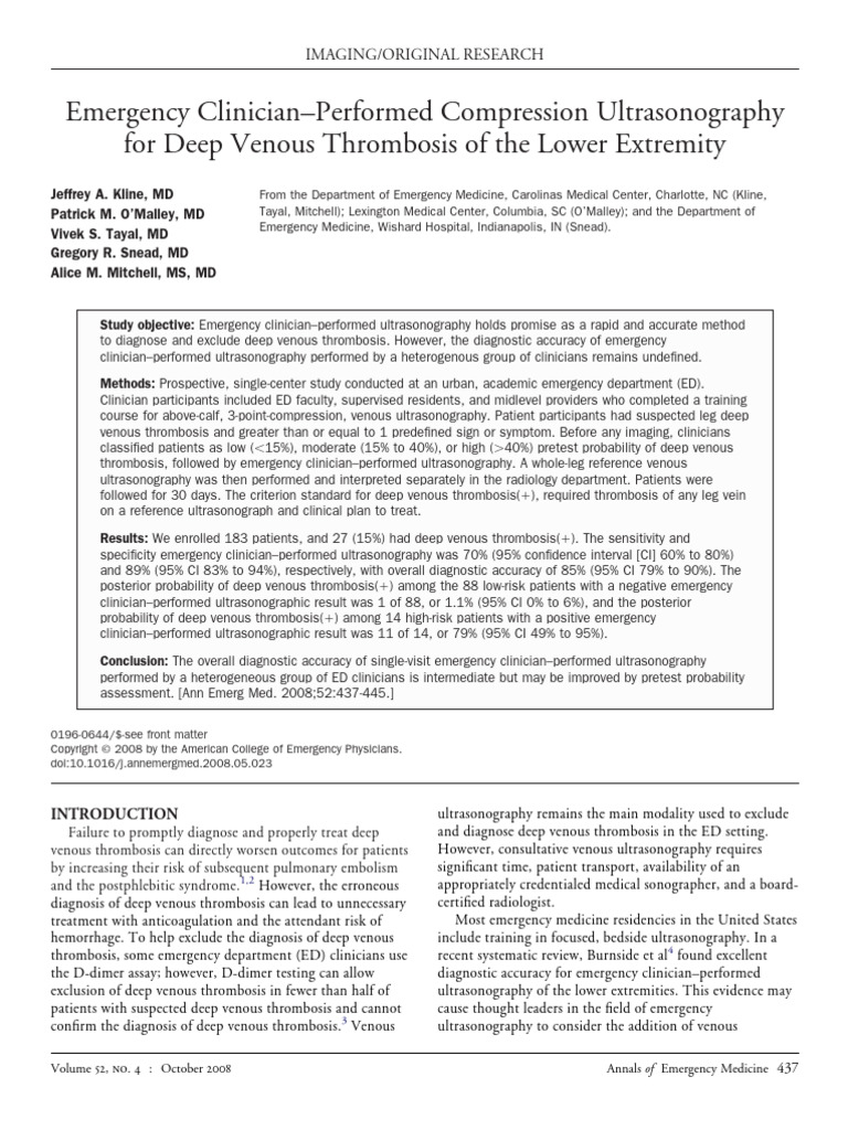 2-Emergency Clinician–Performed Compression Ultrasonography for Deep ...