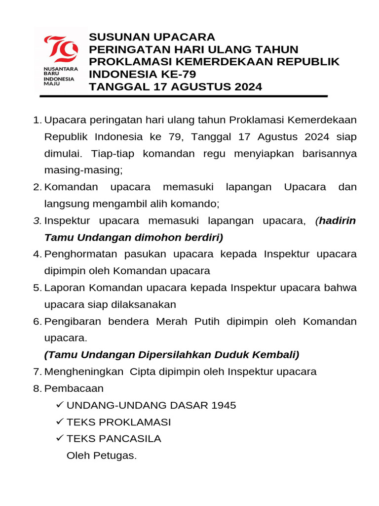 Susunan Upacara 17 Agustus 2024 | PDF