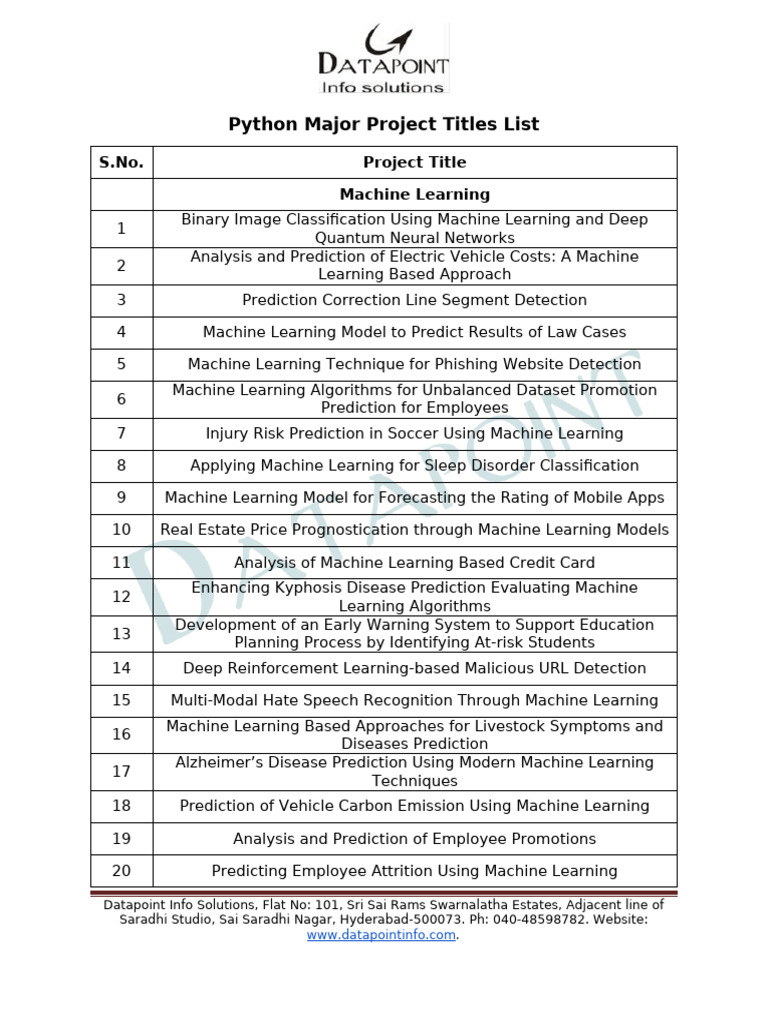 PYTHON Major Project Titles List 100 | PDF | Machine Learning | Deep ...
