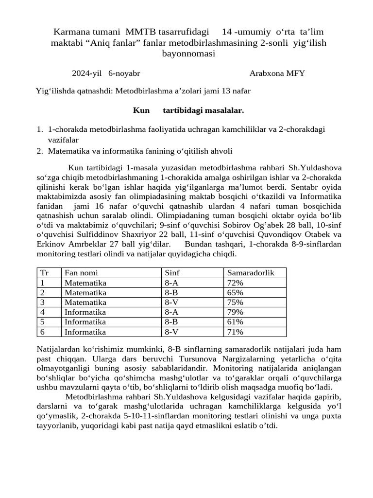 2-Son Bayonnoma Aniq Fanlar | PDF