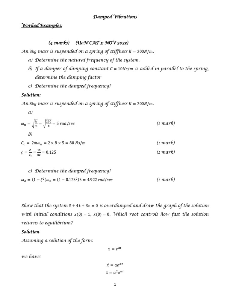 Tutorial - Damped Vibrations | PDF | Damping | Physics