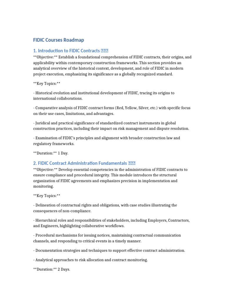 FIDIC Courses Roadmap | PDF