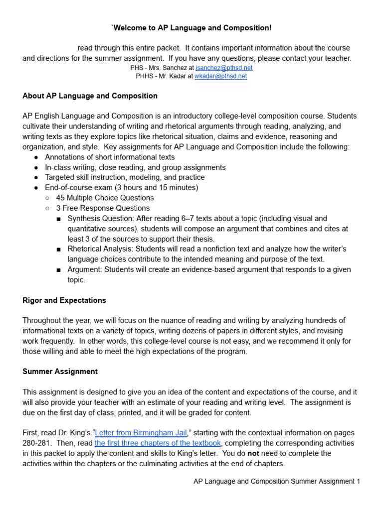 Final-AP Lang Summer Assignment - Aarya Parikh | PDF | Martin Luther ...