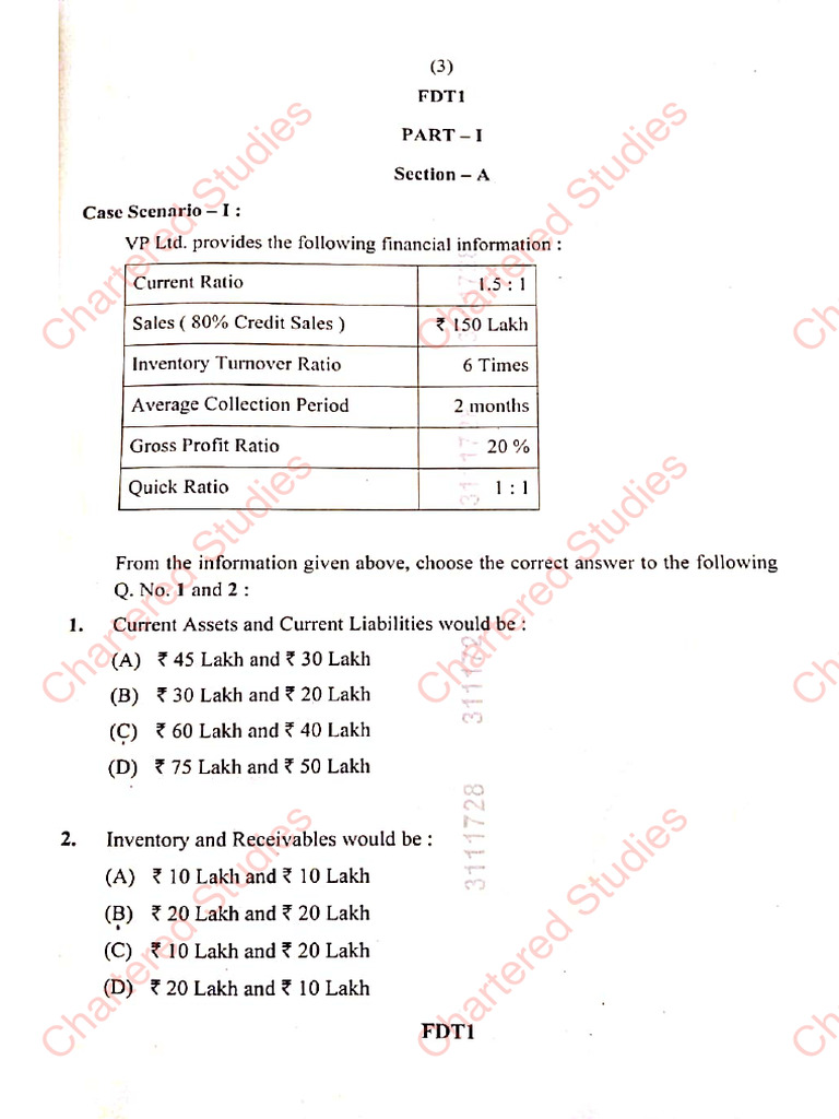 CA Intermediate FM SM MCQ Question Paper For January 25 | PDF