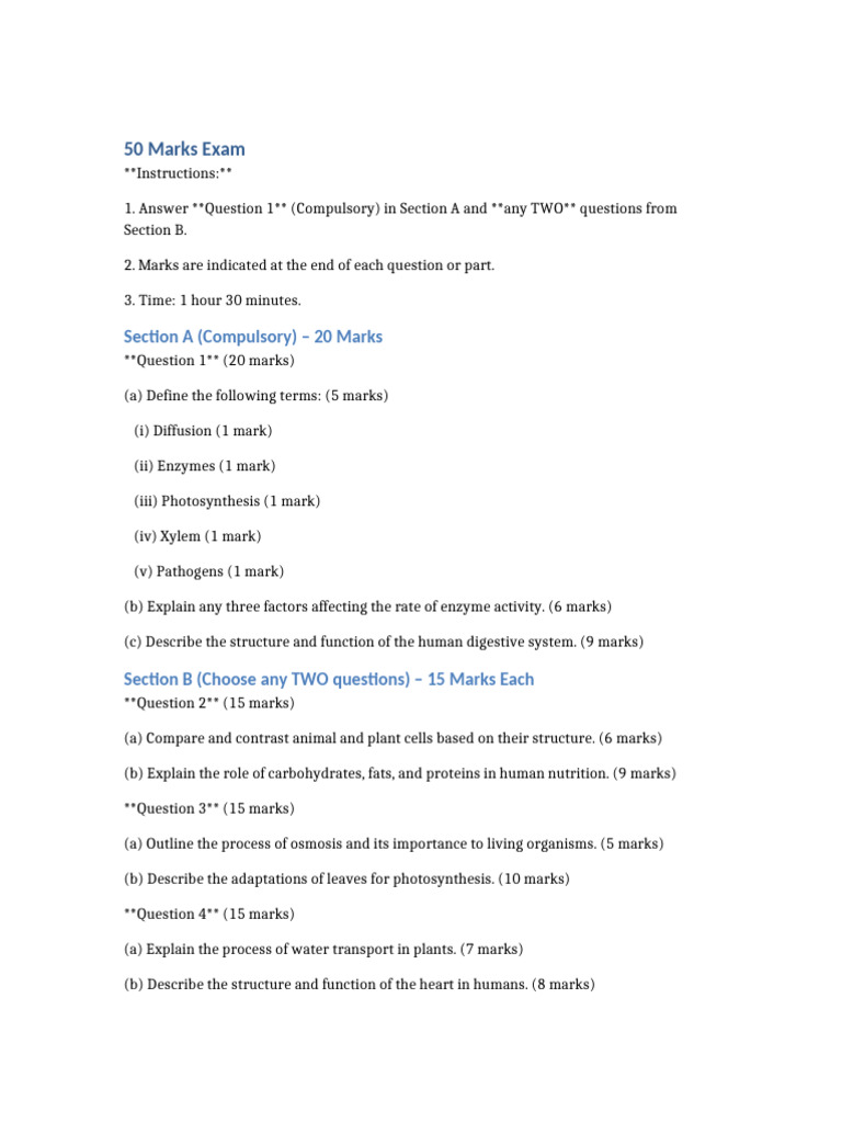 50 Marks Exam | PDF