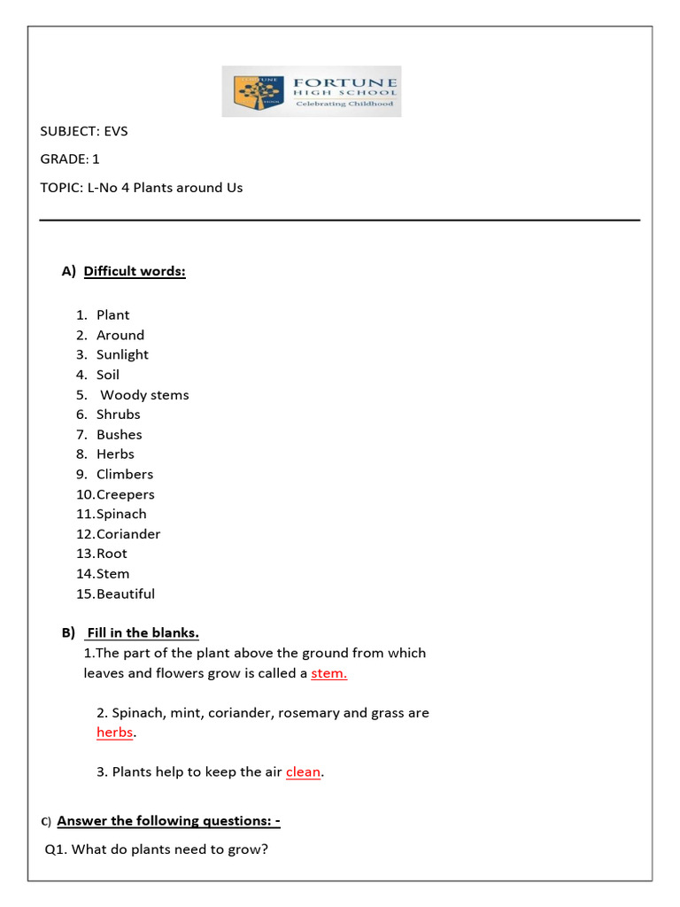 EVS L-No 4 Plants Around Us AK | PDF