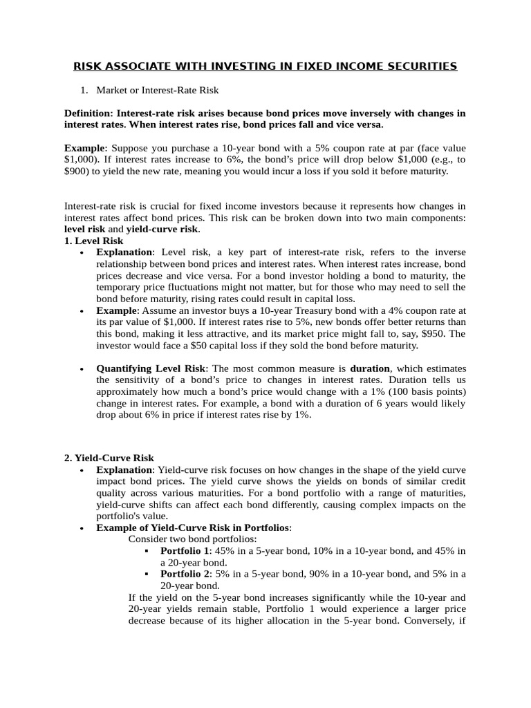 Risks of Investing in Fixed Income Securities | PDF | Bonds (Finance ...