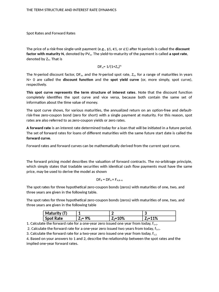 The Term Structure of Interest Rate | PDF | Yield Curve | Spot Contract
