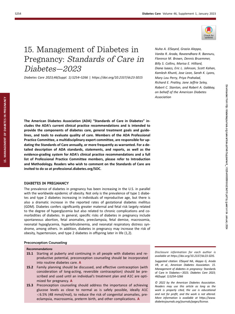 ADA 15. Management of Diabetes in Pregnancy 2023 | PDF | Gestational ...