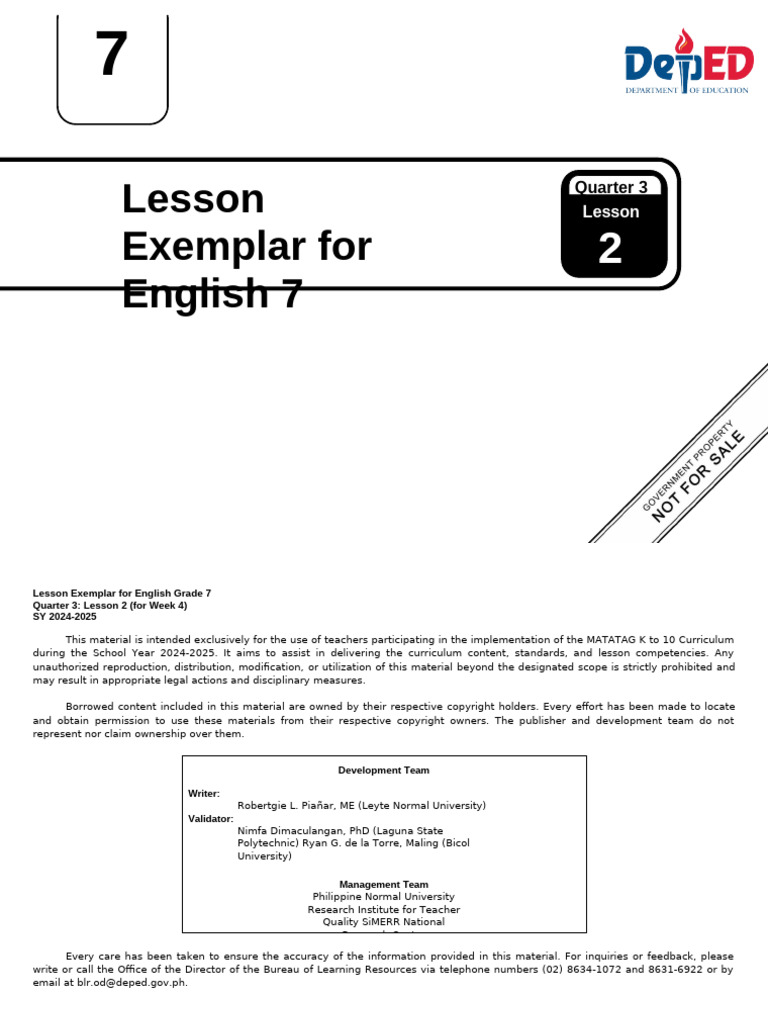 English 7 Lesson Exemplar: Quarter 3 | PDF | Human Communication