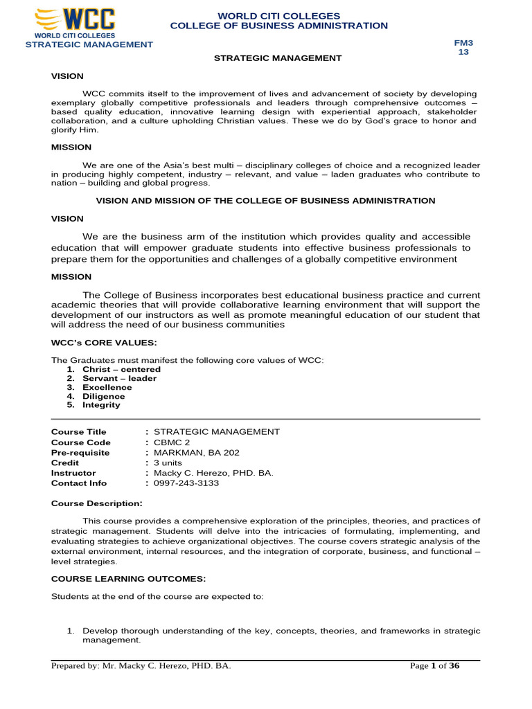 Strategic Management Module | PDF | Strategic Management | Goal