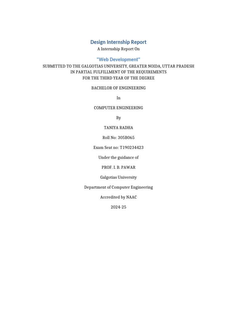 Internship Report Cover Page | PDF