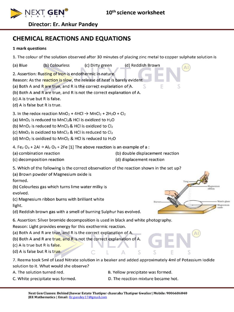 10th Science Worksheet (Ankur Sir Format) | PDF
