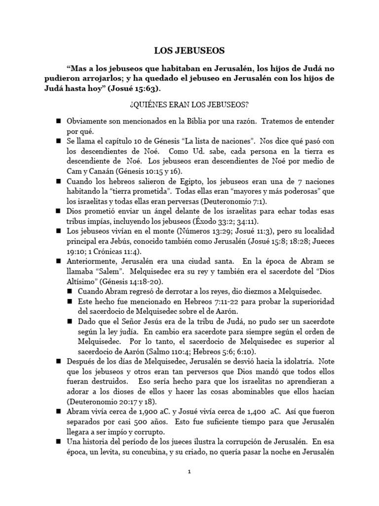 Historia y Conquista de los Jebuseos | PDF | David | Goliat