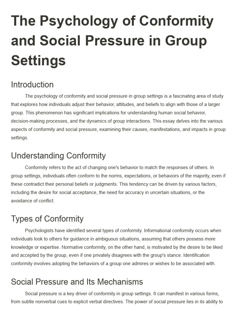 The Psychology of Conformity and Social Pressure in Group Settings ...