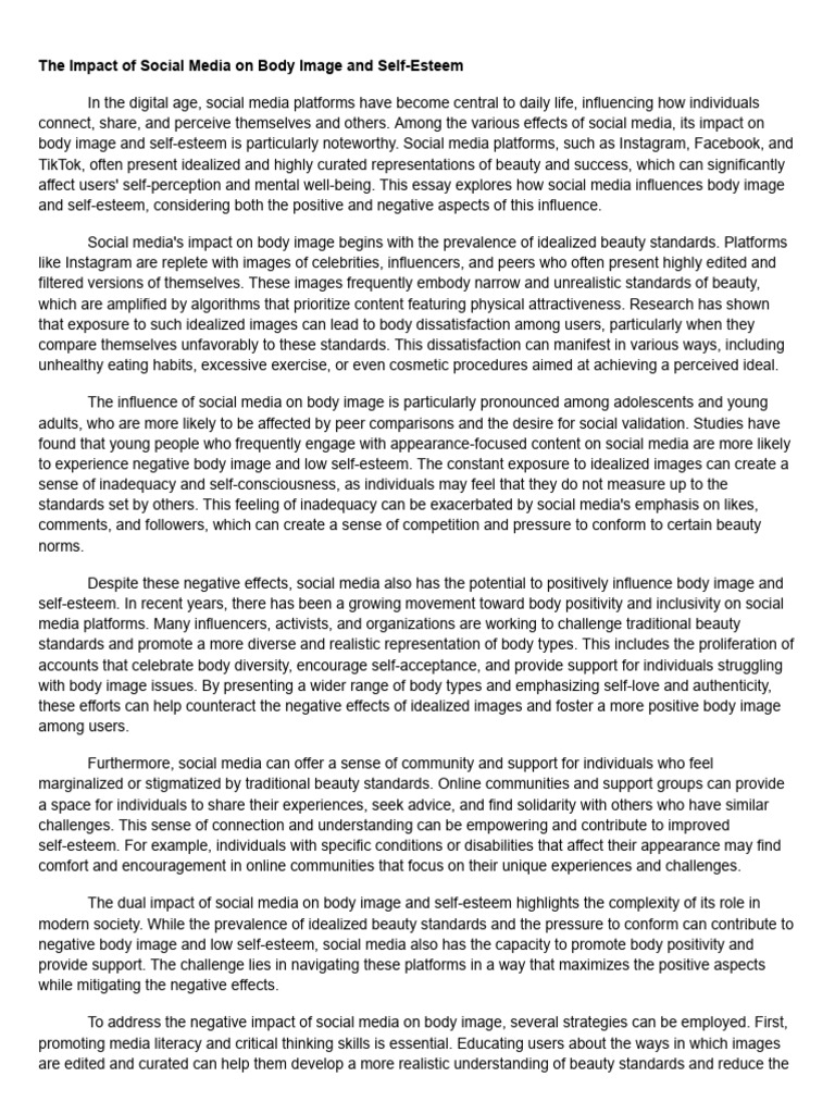 The Impact of Social Media On Body Image and Self-Esteem | PDF | Body Image | Social Media