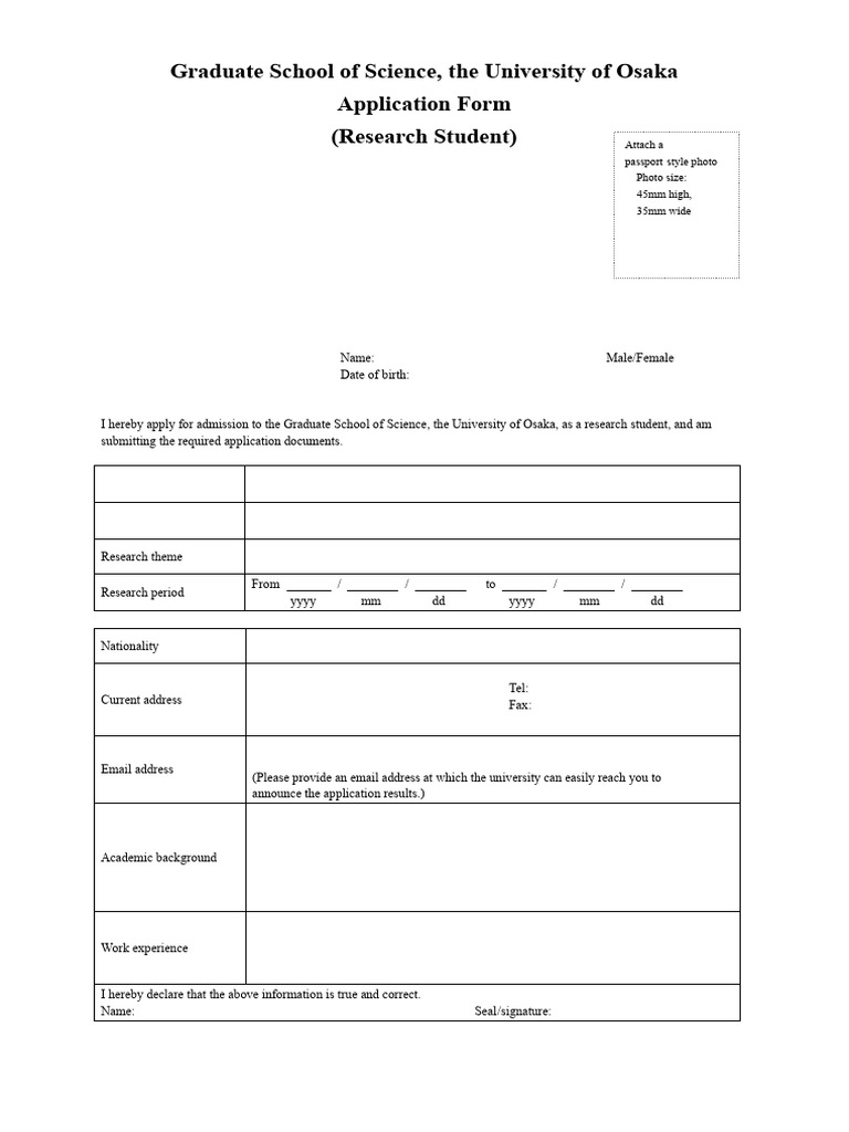 Osaka Graduate School Research Application | PDF
