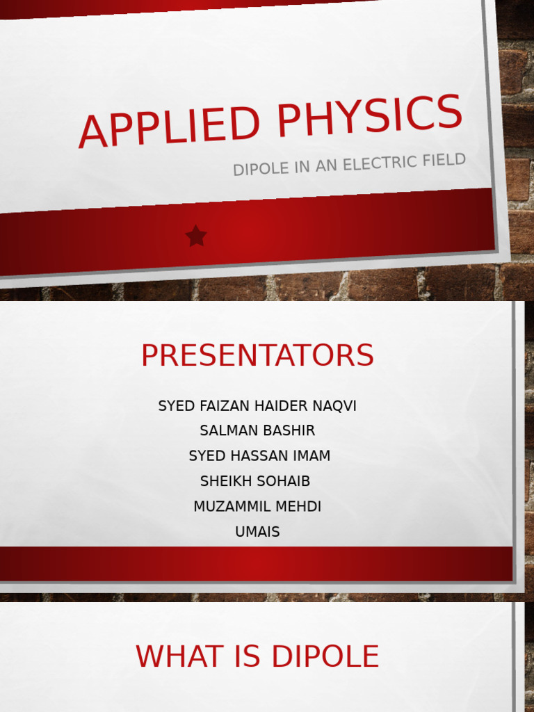 Applied Physics Presentation | PDF | Dipole | Electric Field
