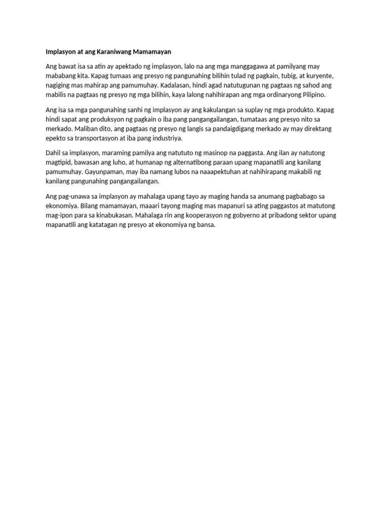 Implasyon at Ang Karaniwang Mamamayan | PDF