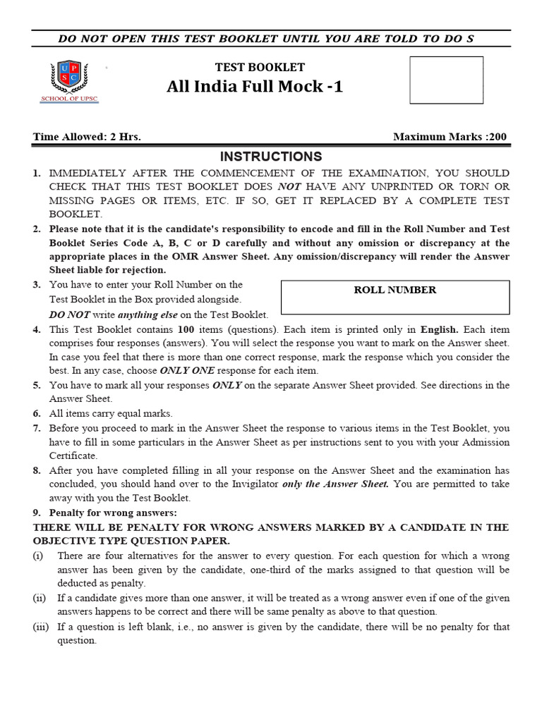 All India Full Mock - 1 | PDF | Altitude | Agriculture