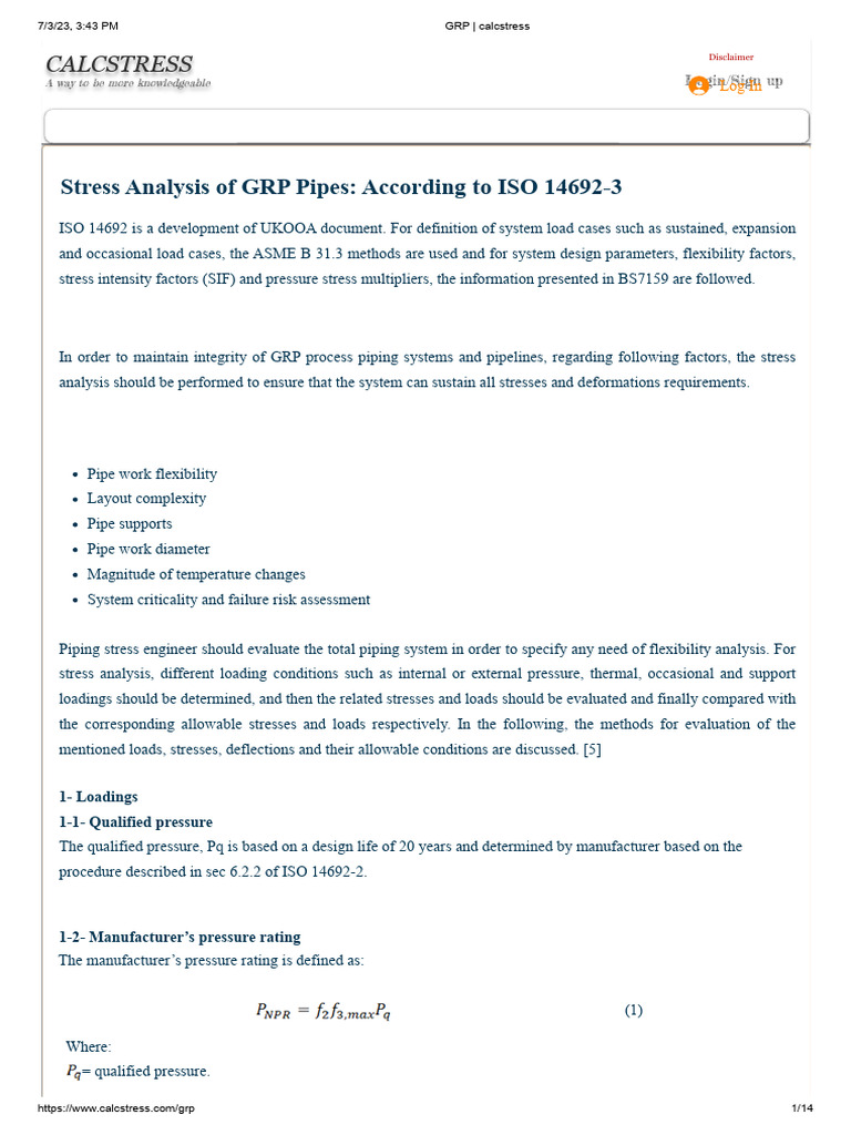 GRP _ calcstress | PDF | Stress (Mechanics) | Bending