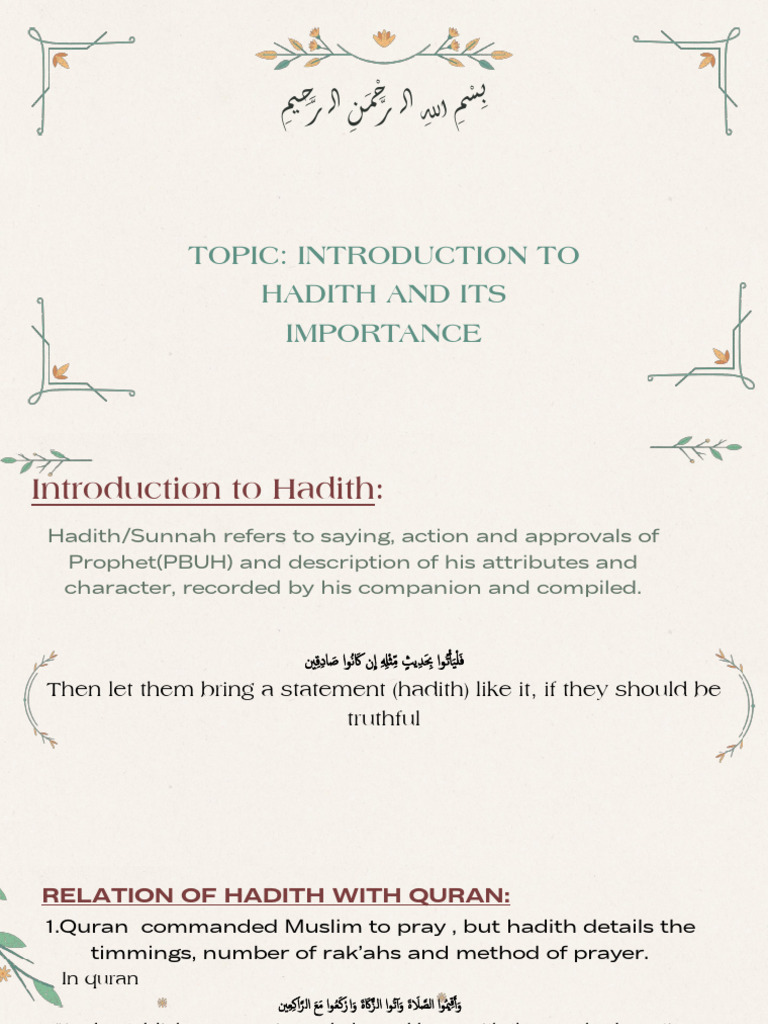 hadith ppt-1 | PDF | Hadith | Prophets And Messengers In Islam