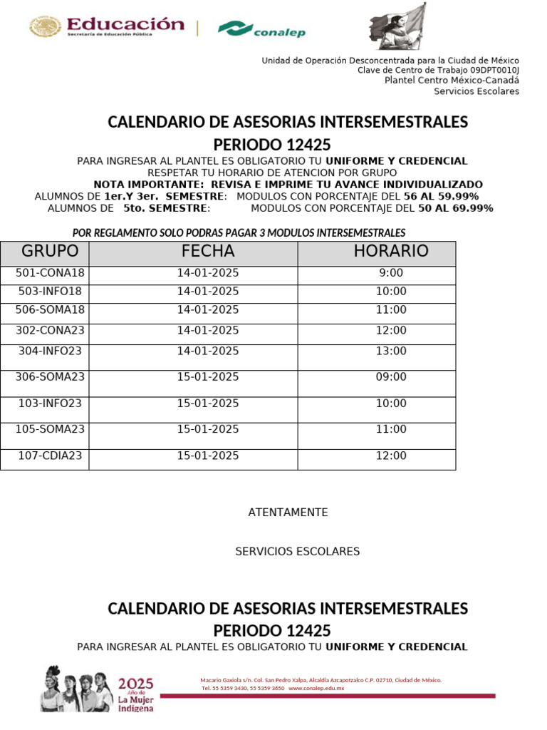 Calendario Nuevo Asesoria Matutino 12425 | PDF