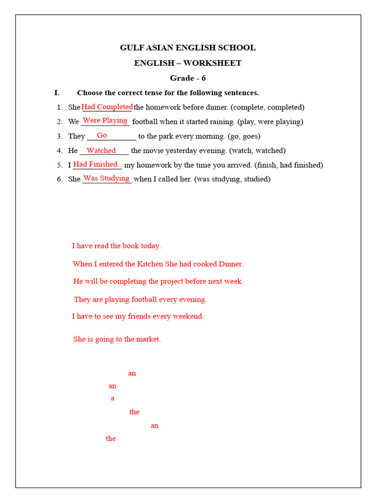 PT 2 Grammar Worksheet G6 | PDF