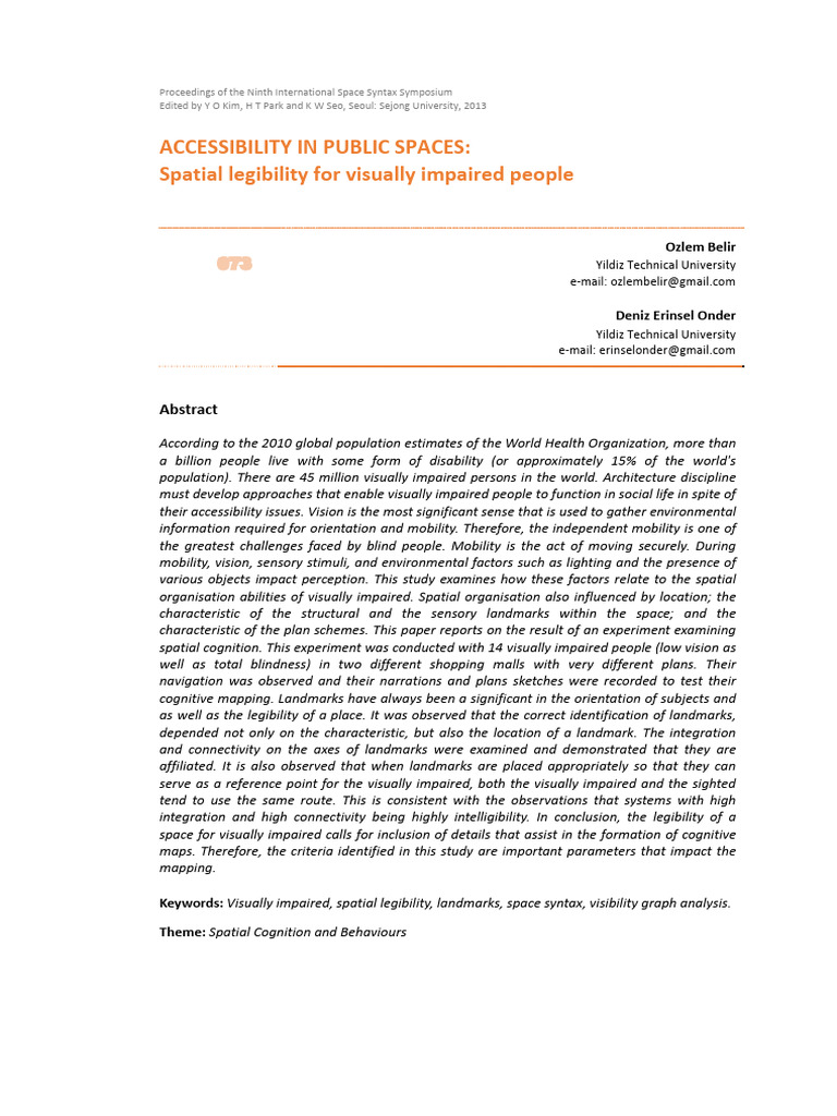 ACCESSIBILITY IN PUBLIC SPACES Spatial L | PDF | Visual Impairment ...