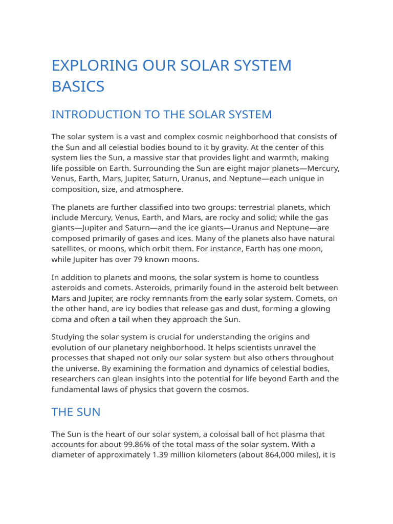 Exploring Our Solar System Basics | PDF | Solar System | Planets