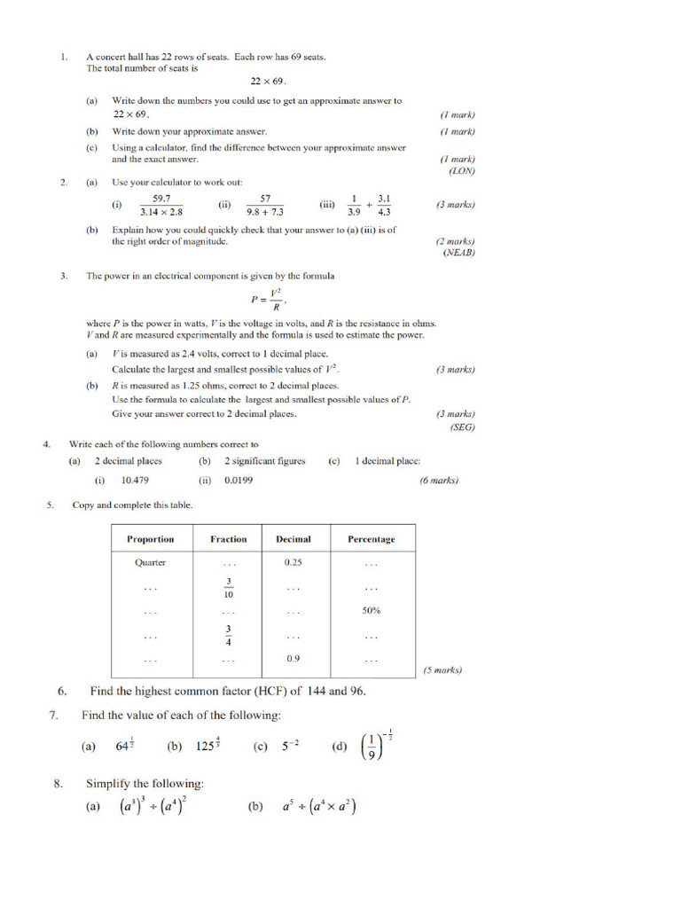 IGCSE Revision Y11 and Y10 indices, number and formulae | PDF
