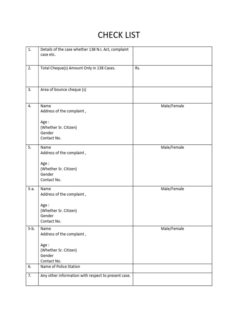 Forms - Check List 138 NI Act Matters | PDF