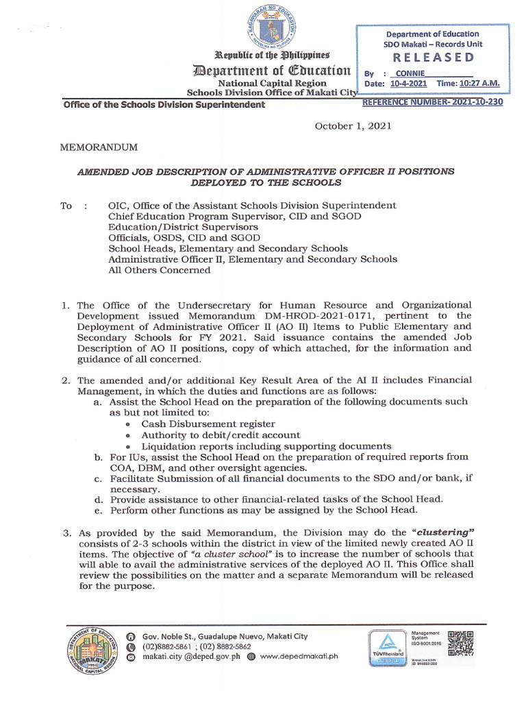 Um 230 Amended Job Description of Administrative Officer II Positions ...