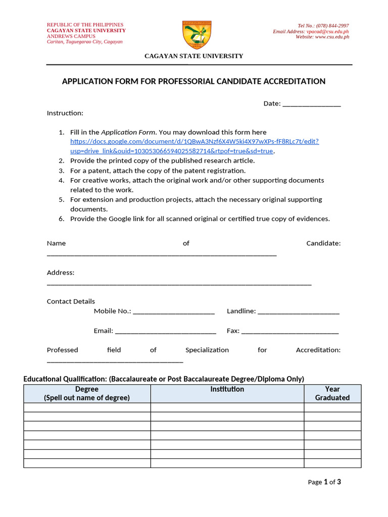 Application Form For Professorial Accreditation | PDF