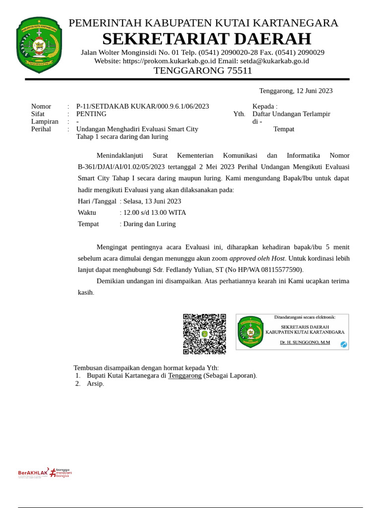 Undangan Evaluasi Smart City Kutai Kartanegara | PDF