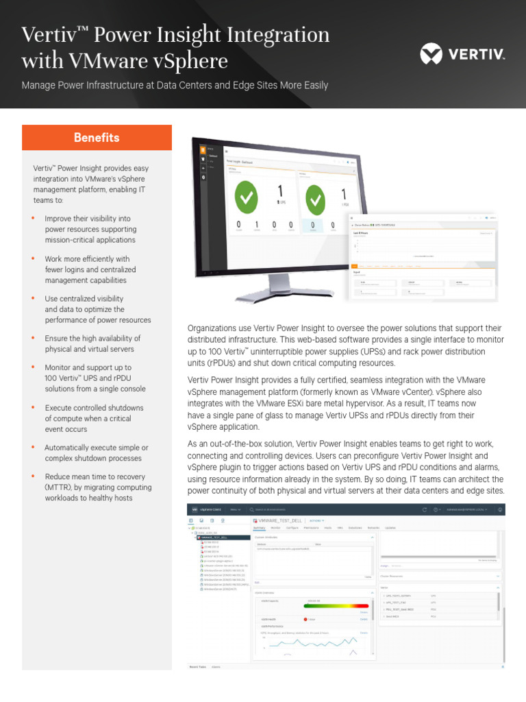 Vertiv Power Insight Integration With Vmware Vsphere Data Sheet | PDF | Hyper V | Virtual Machine