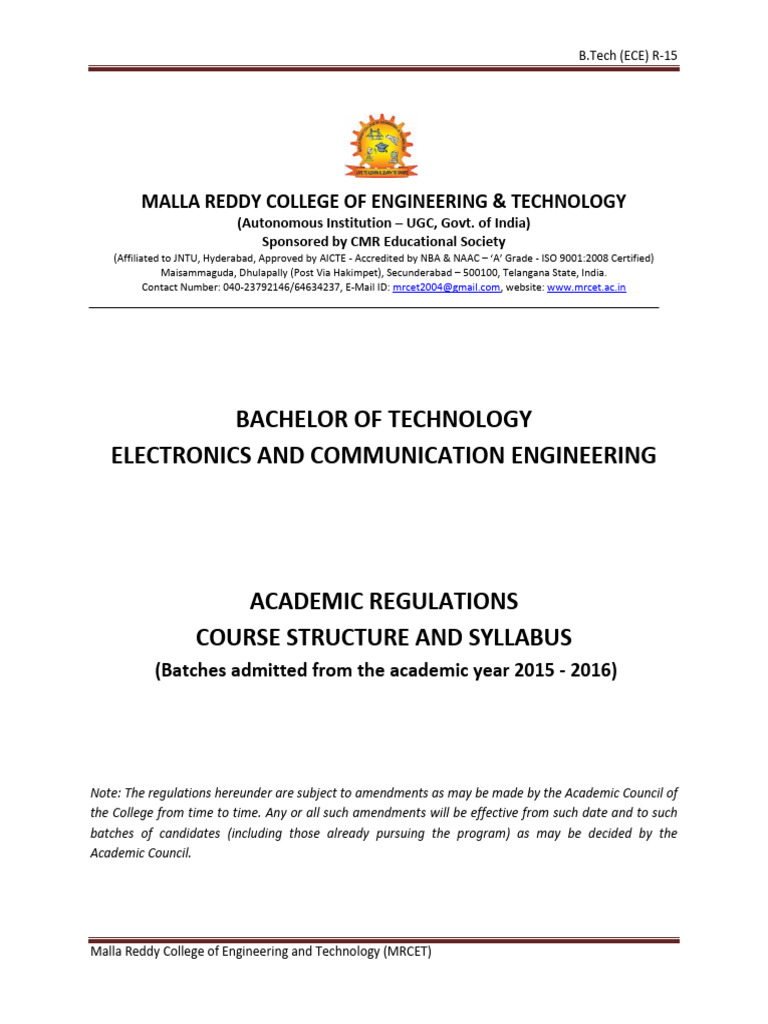 B.Tech ECE | PDF | Academic Term | Course Credit