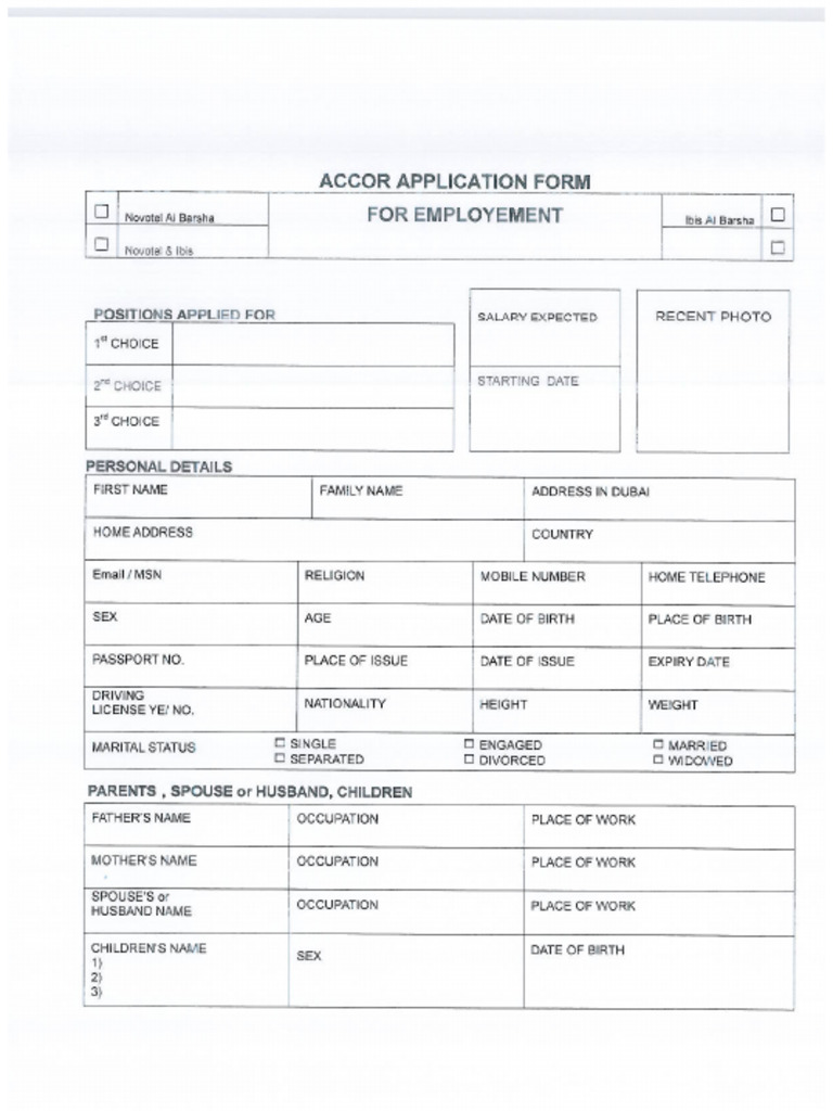 Accor Form | PDF