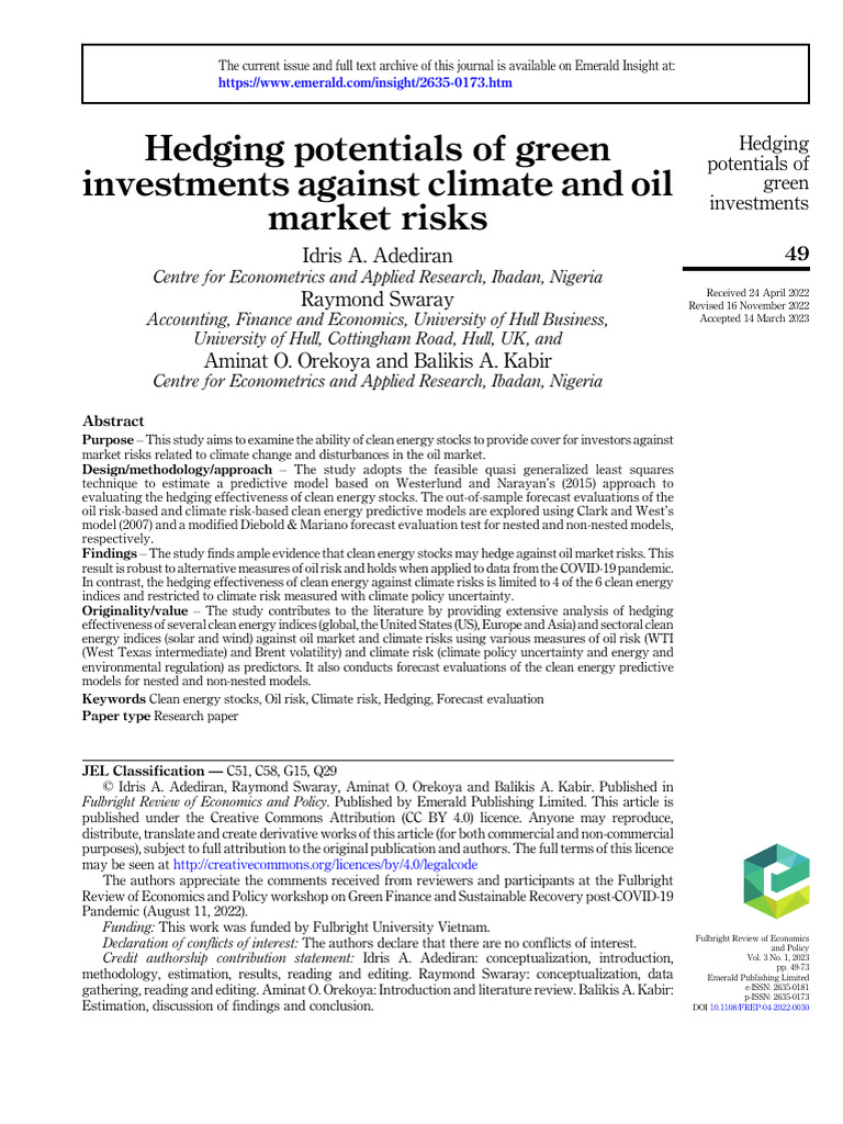 Green Investment 1 | PDF | West Texas Intermediate | Risk