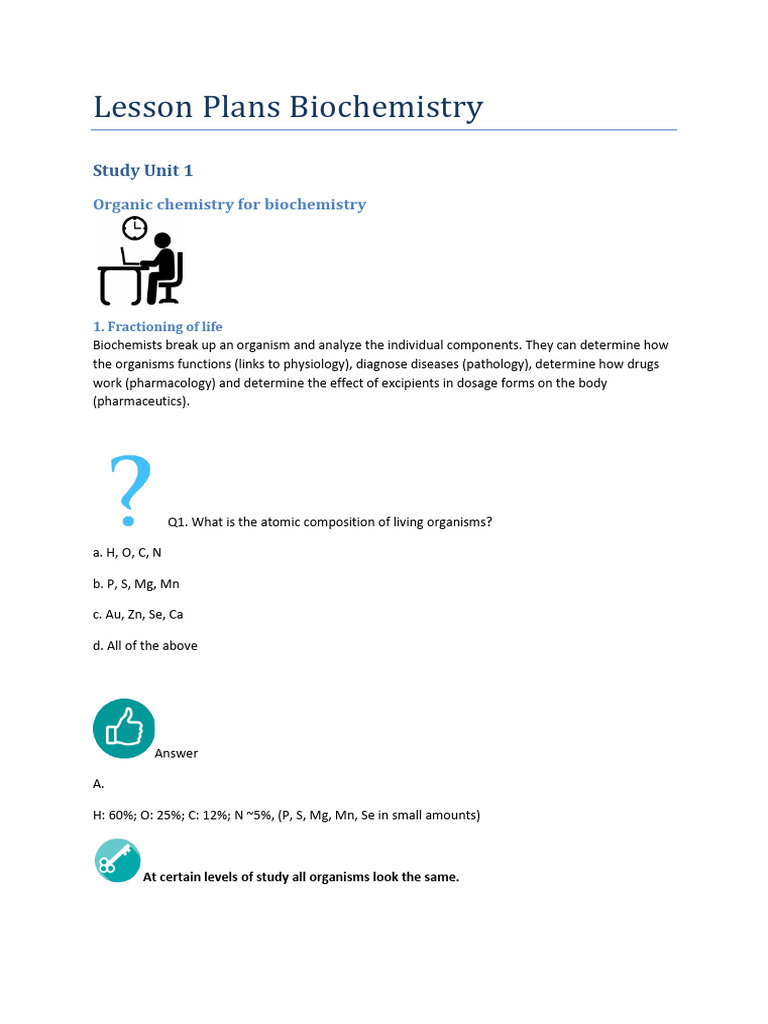 Lesson Plans Biochemistry | PDF | Chemical Polarity | Chemical Bond